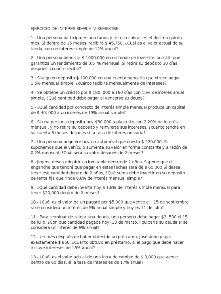 Cálculo de intereses simples para diversas situaciones financieras ...