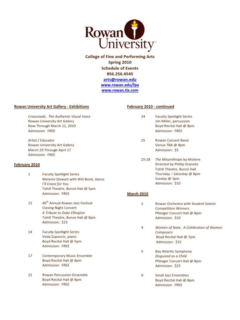 Rowan Arts Spring 2010 Updated 012910 | PDF