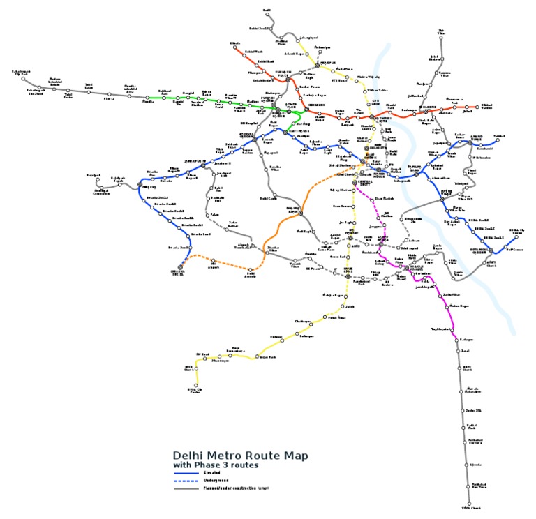 Delhi Metro Route Map: With Phase 3 Routes | PDF | Rapid Transit | Delhi