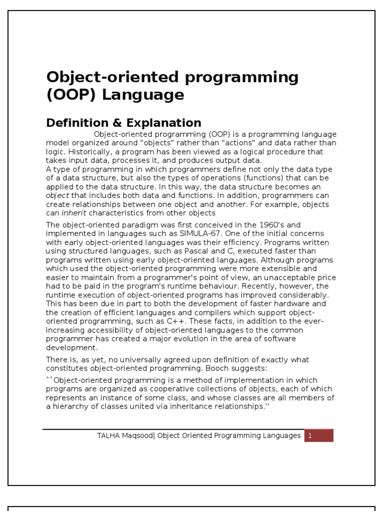 Object Oriented Programming Language | PDF | Object Oriented ...