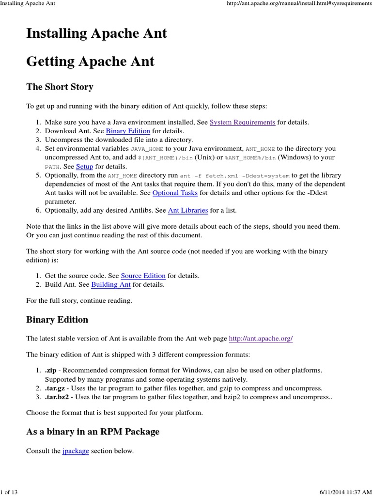Apache Ant™ User Manual PDF | PDF | Library (Computing) | Zip (File Format)