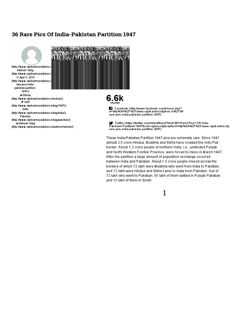 36 Rare Pics of India-Pakistan Partition 1947 | PDF | India–Pakistan ...