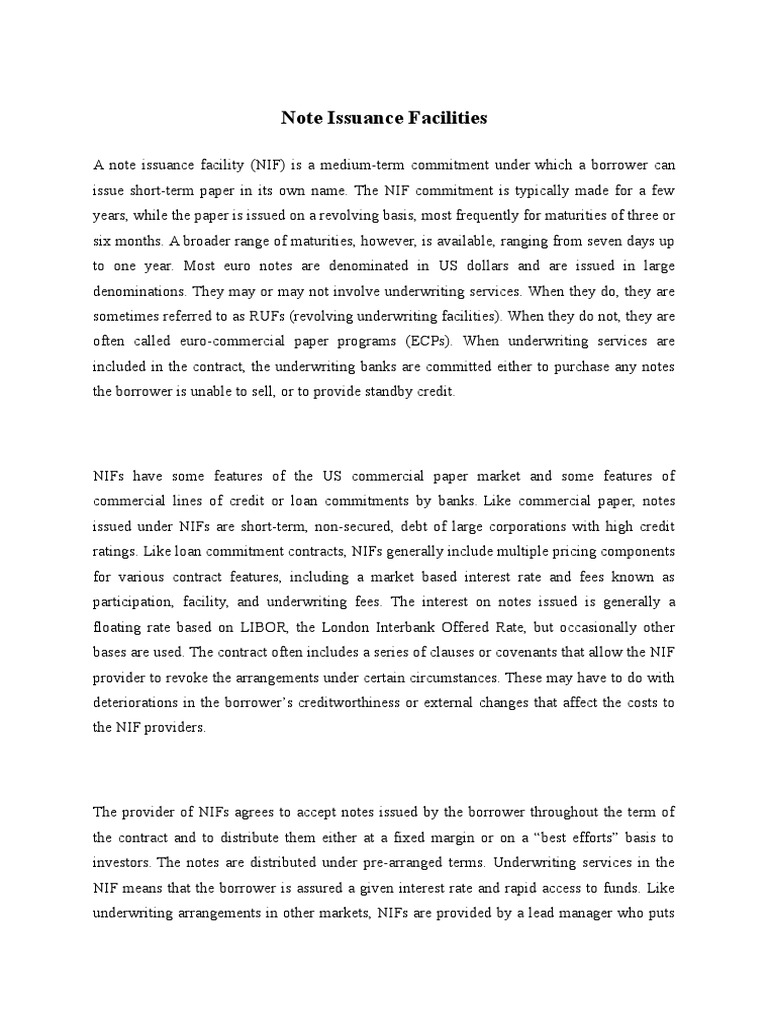 Overview of Note Issuance Facilities | PDF | Euro | Money