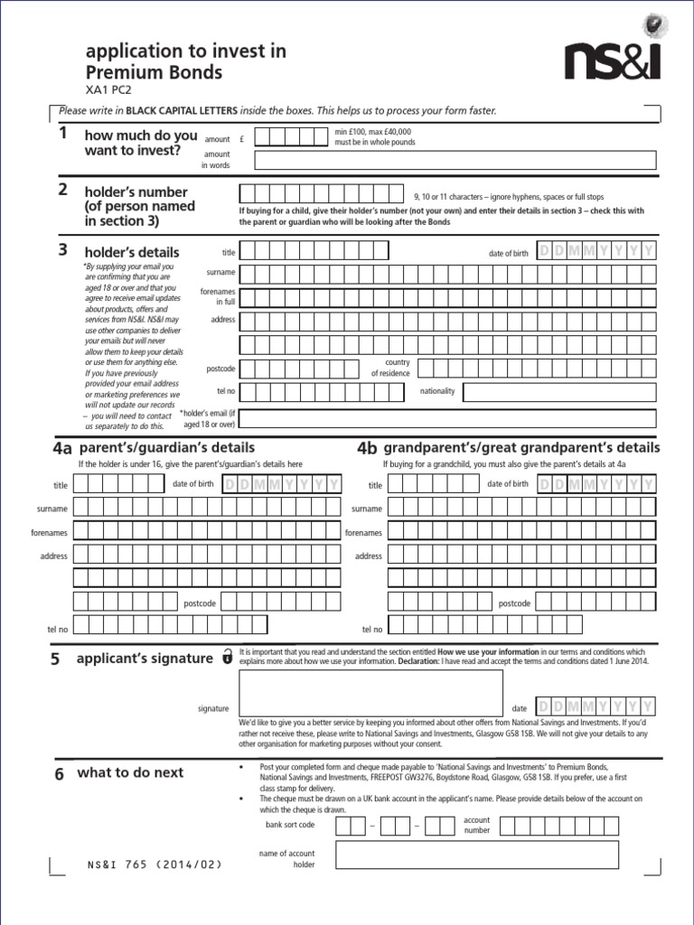 Premium Bonds Application Form Guide | PDF | Cheque | Bonds (Finance)
