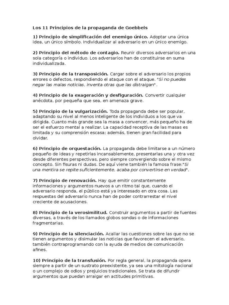 Los 11 Principios de La Propaganda de Goebbels | PDF | Joseph Goebbels ...