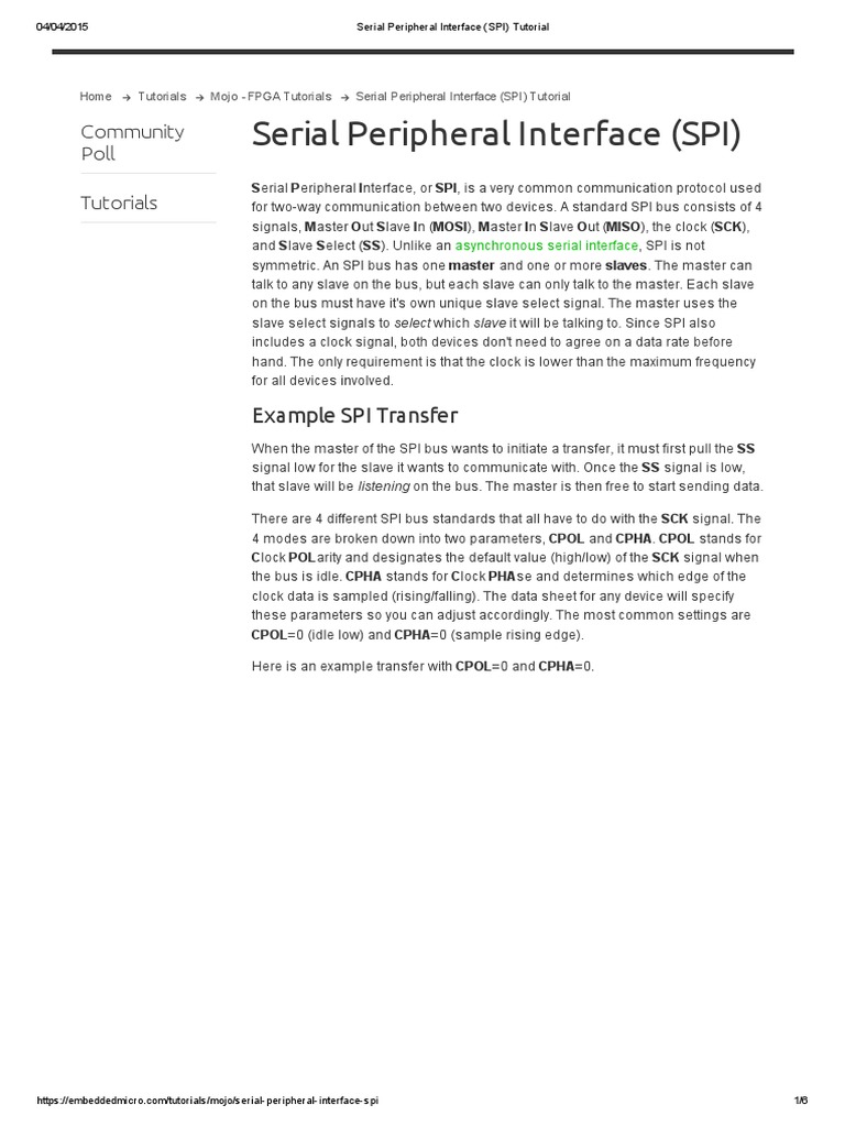 Serial Peripheral Interface (SPI) Tutorial | PDF | Computer Data | Computing
