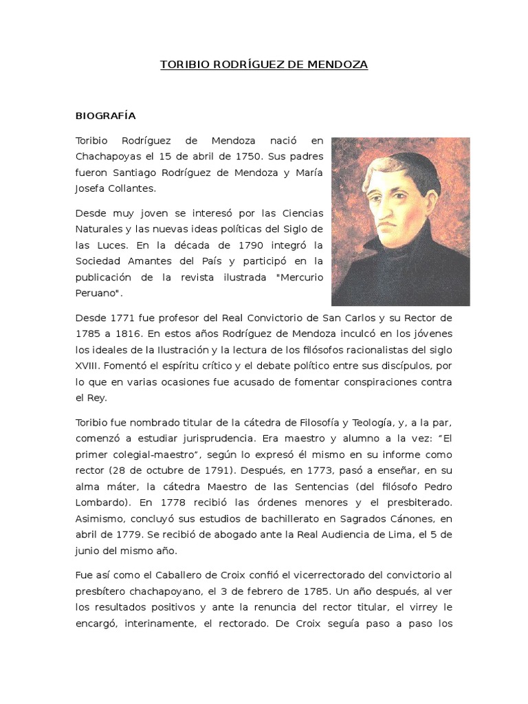 Biografía de Toribio Rodríguez de Mendoza | PDF | América del Sur ...