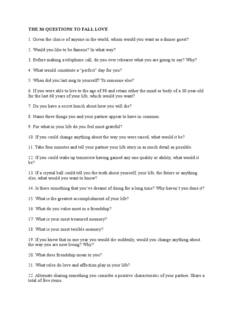 The 36 Questions - Psy Exp. | PDF