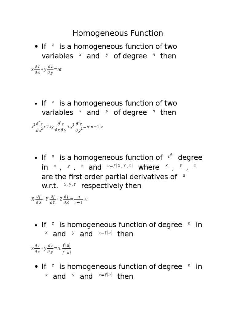 Homogeneous Function Euler's Theorem | PDF | Algebra | Subtraction