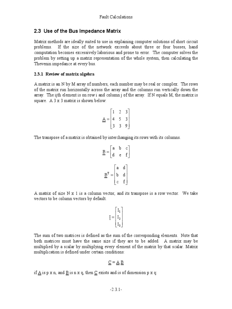 Bus Impedance Matrix for Fault Calculations | PDF | Matrix (Mathematics ...