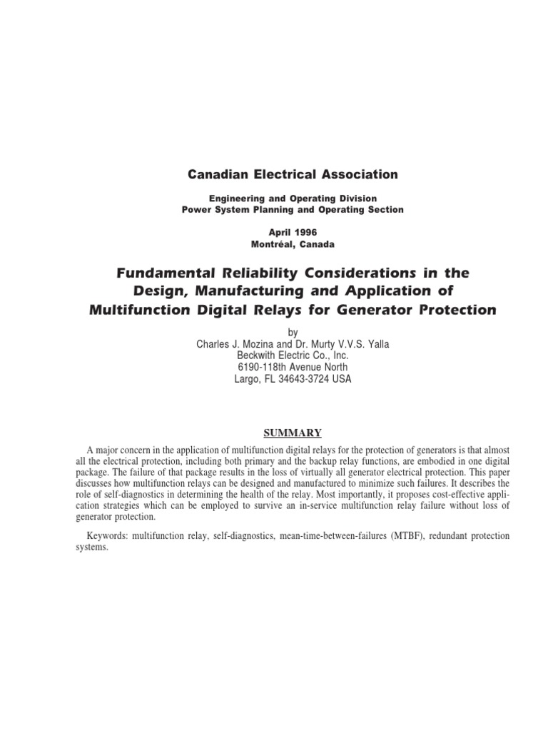 Multifunction Digital Relays For Generator Protection | PDF | Relay ...