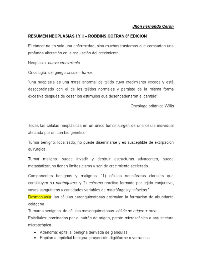Resumen Neoplasias Robbins 8 | PDF | Metástasis | Cáncer