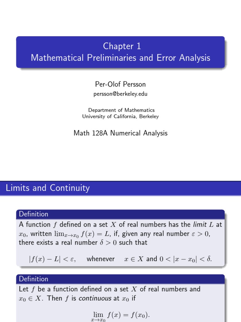 Mathematical Preliminaries and Error Analysis: Per-Olof Persson | PDF | Continuous Function ...