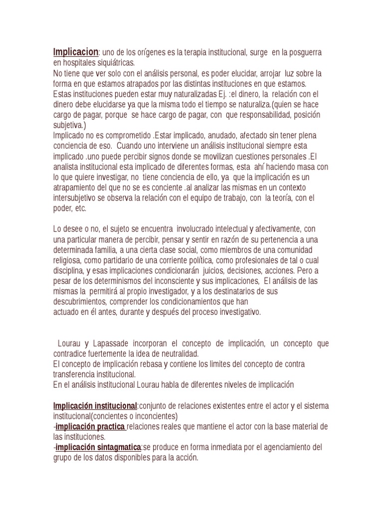 Implicacion Institucional | PDF | Subjetividad | Paradigma