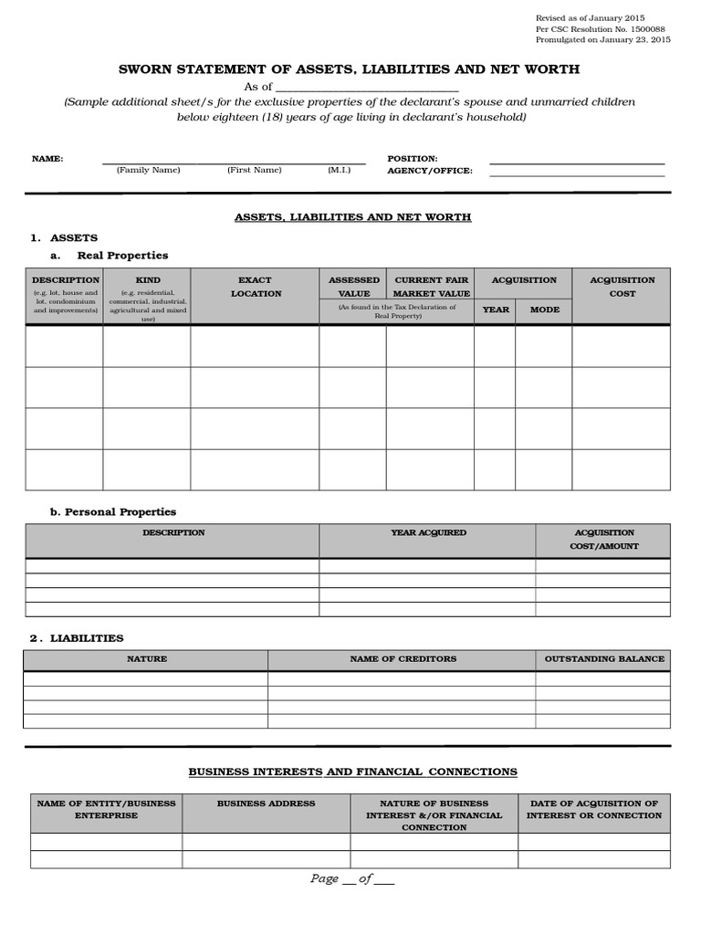 SALN Sample Form and Guidelines 2015 | PDF | Law