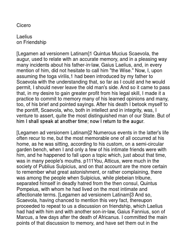 Laelius on Friendship: Insights from Cicero | PDF | Friendship ...