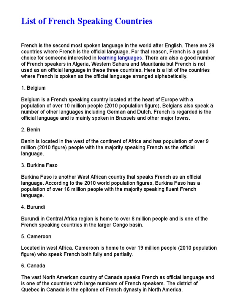List of Official French-Speaking Countries | PDF | French Language ...