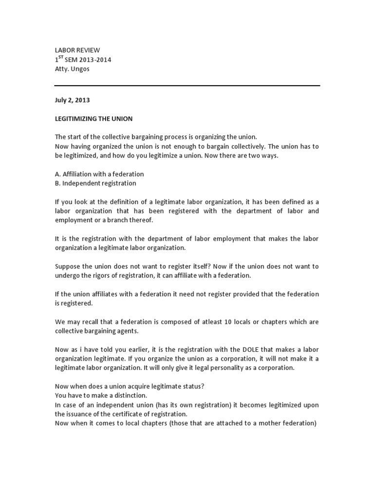 Labor Review Lecture Notes | PDF | Strike Action | Ratification