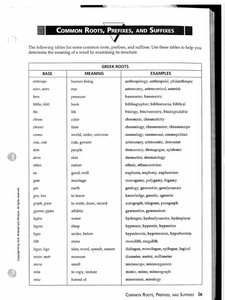 Vocabulary Roots, Prefixes, and Suffixes | PDF