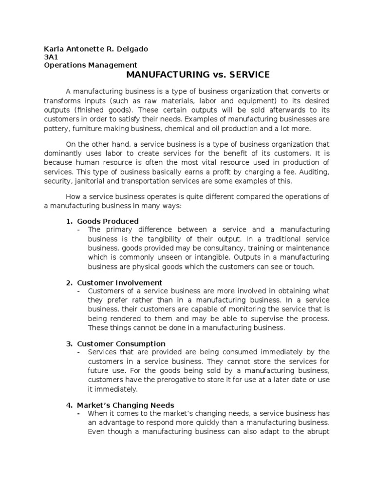 Service vs. Manufacturing | PDF | Customer | Resource