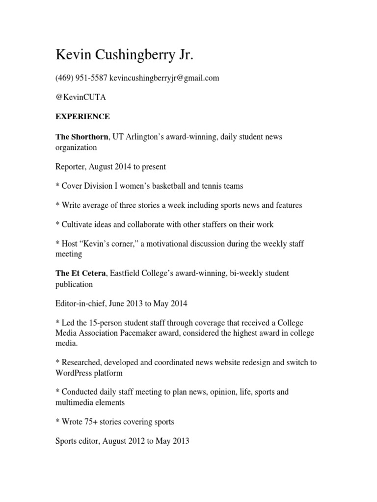 Kevin Cushingberry's Journalism Profile | PDF