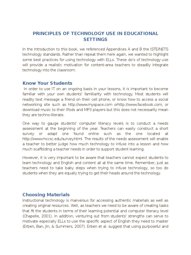 Principles of Technology Use in Educational Settings | PDF | Classroom ...