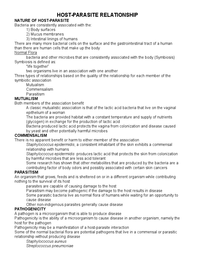 Host Parasite Relationship Notes | PDF | Immune System | Pathogen