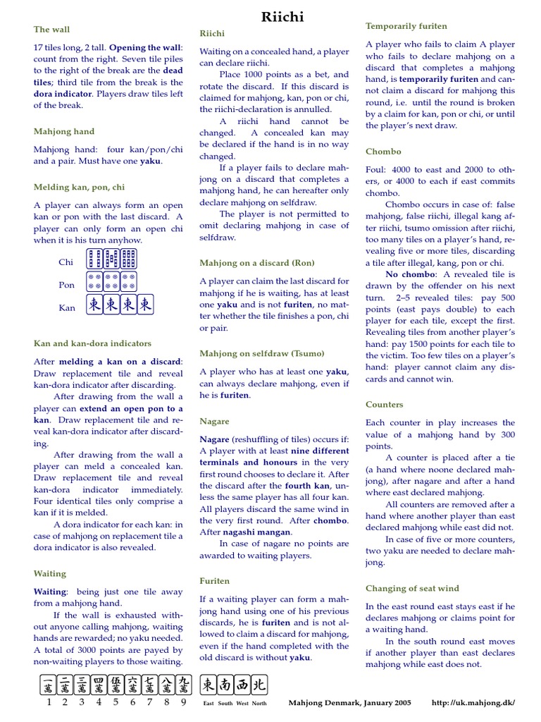 Riichi Sheet | PDF | Shedding Type Card Games | Board Games