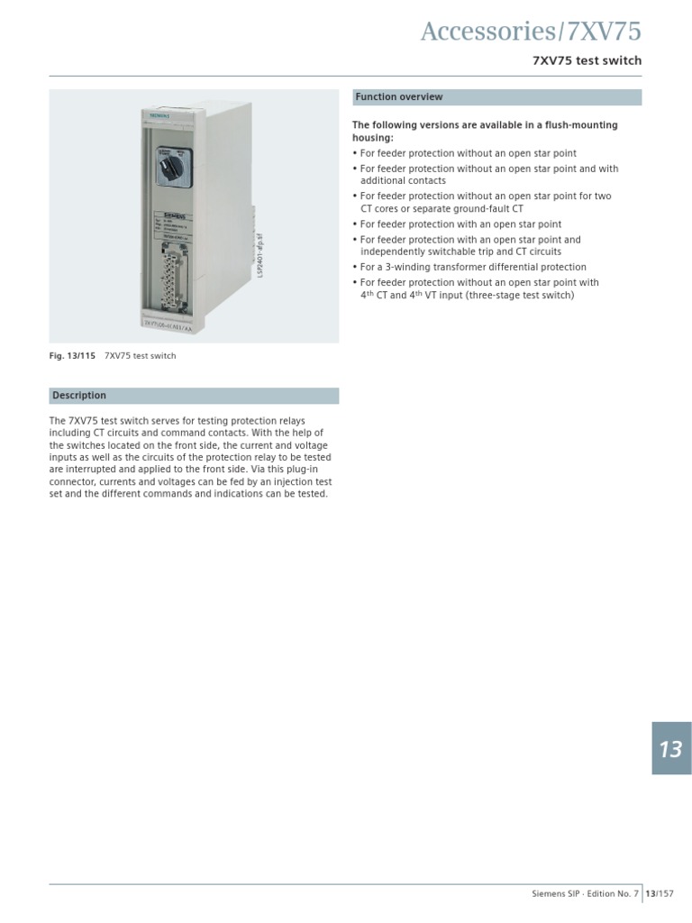 Siemens 7XV75 Test Switch Guide | PDF | Technology & Engineering