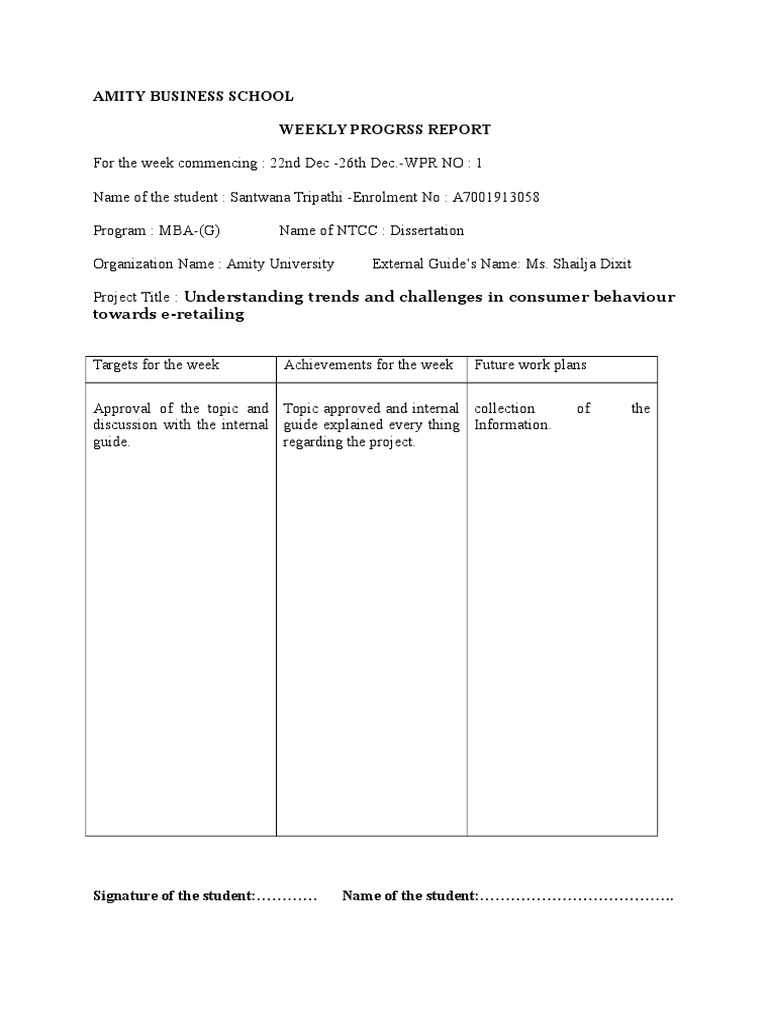 Weekly Progress Report | PDF | Master Of Business Administration ...