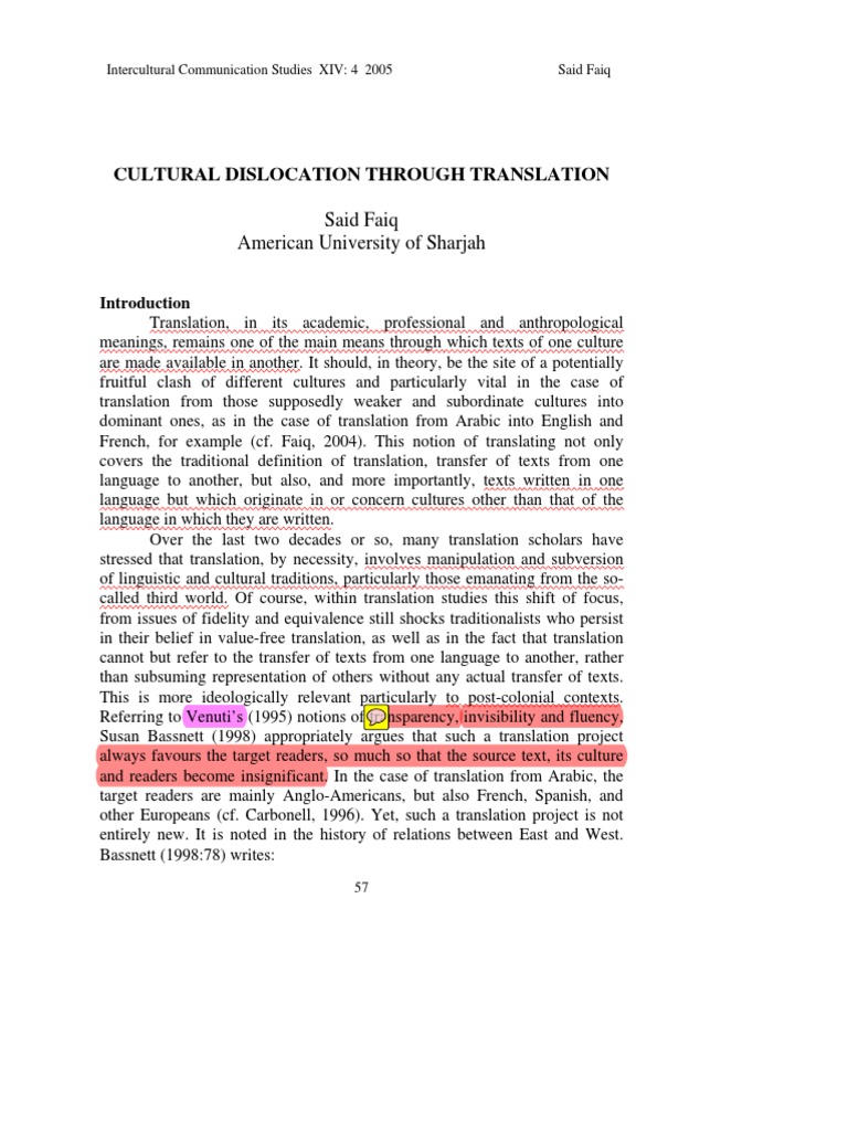 05 Said Faiq, Cultural Dislocation Through Translation | PDF ...
