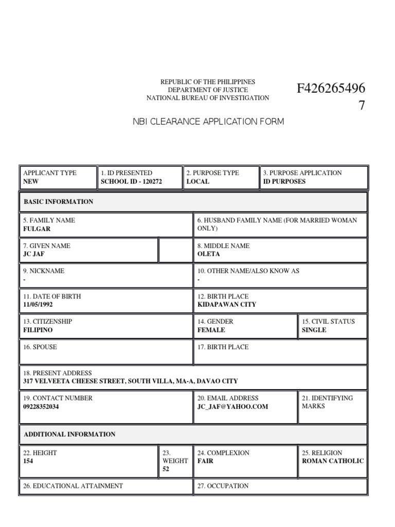 NBI Clearance Application Form Guide | PDF | Law