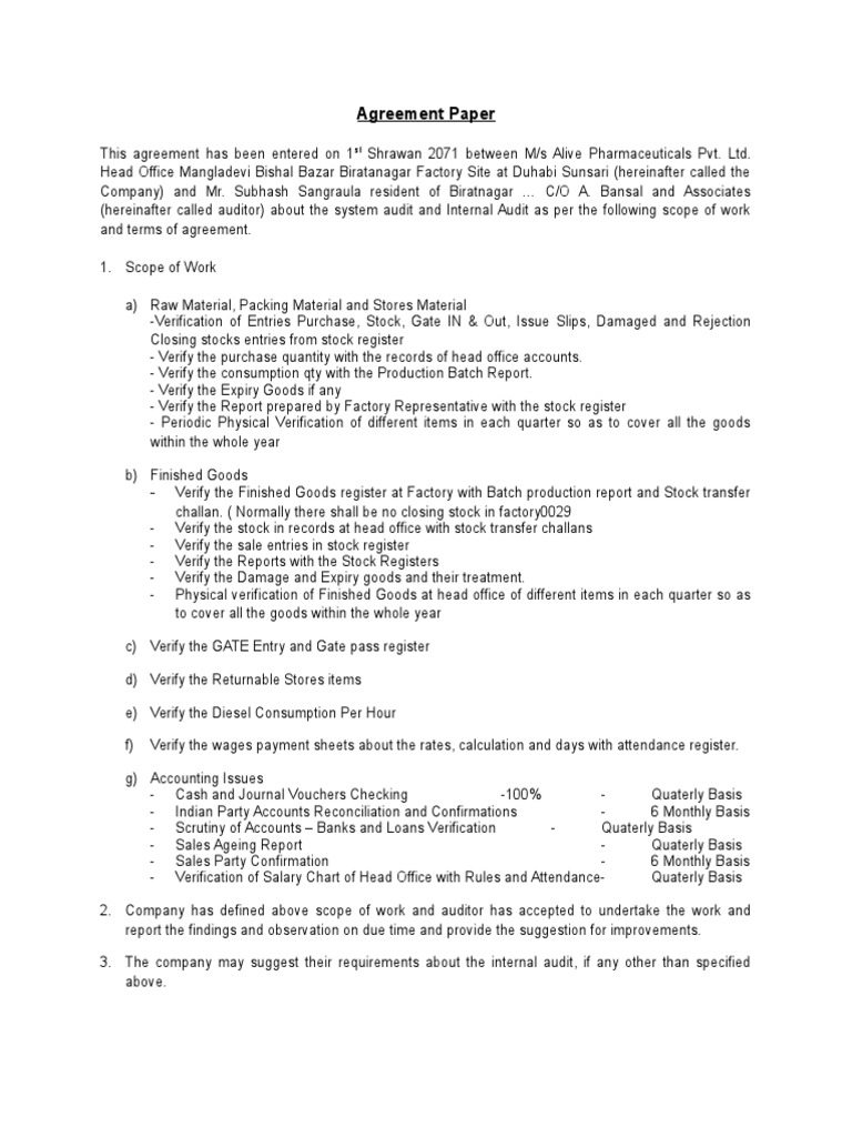 Agreement Paper For Internal Audit | PDF | Verification And Validation ...