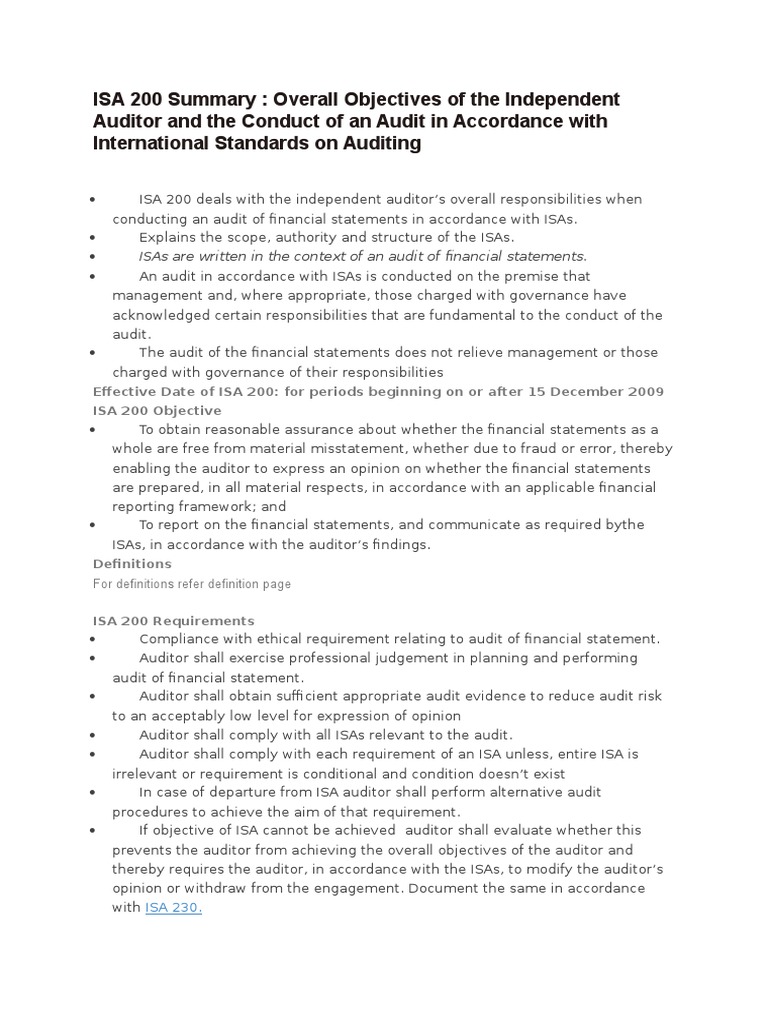ISA 200 Summary | PDF