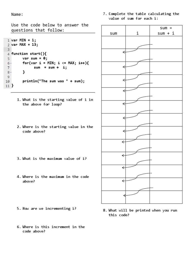 JS For Loop Worksheet | PDF | Computers | Technology & Engineering