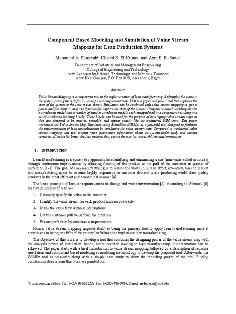 ACME Component Based Modeling and Simulation of Value Stream Mapping For Lean Production Systems ...