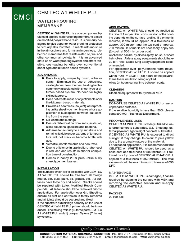 Cem Tec White Pu | Polyurethane | Sodium Chloride