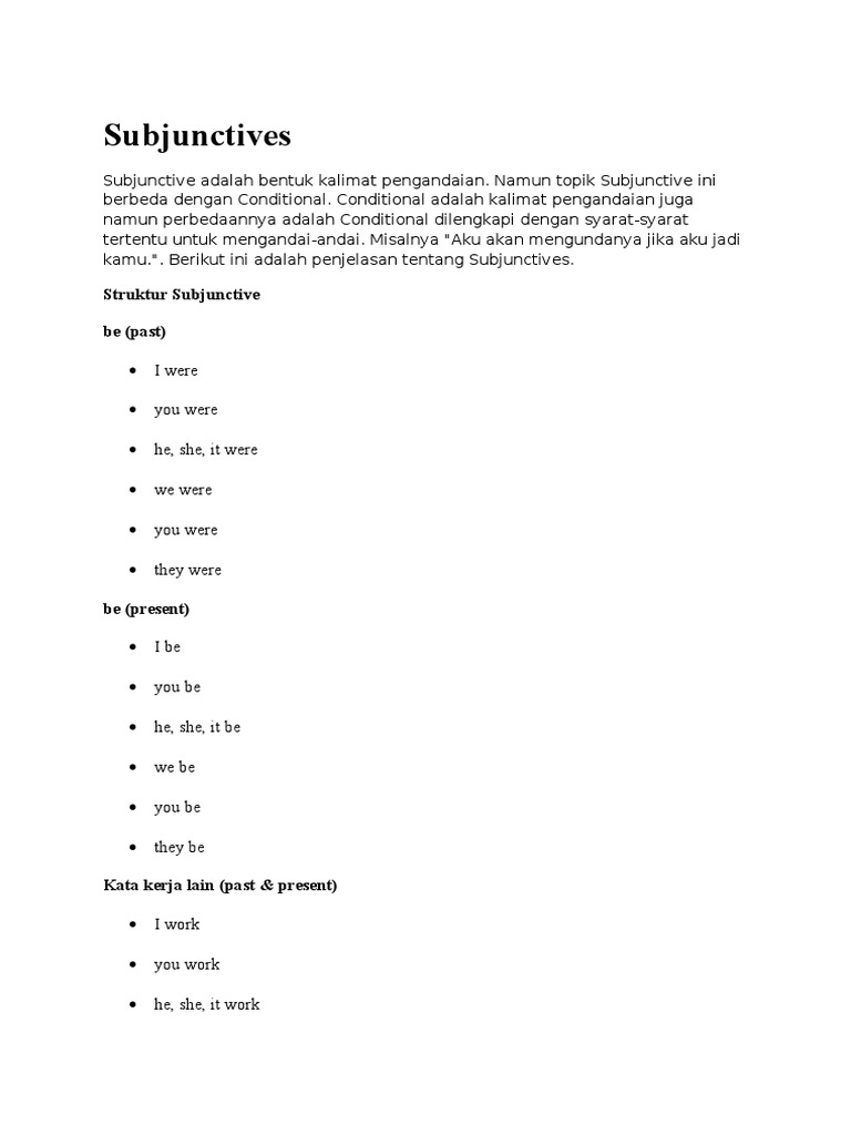 Subjunctives: Struktur Subjunctive Be (Past) | PDF