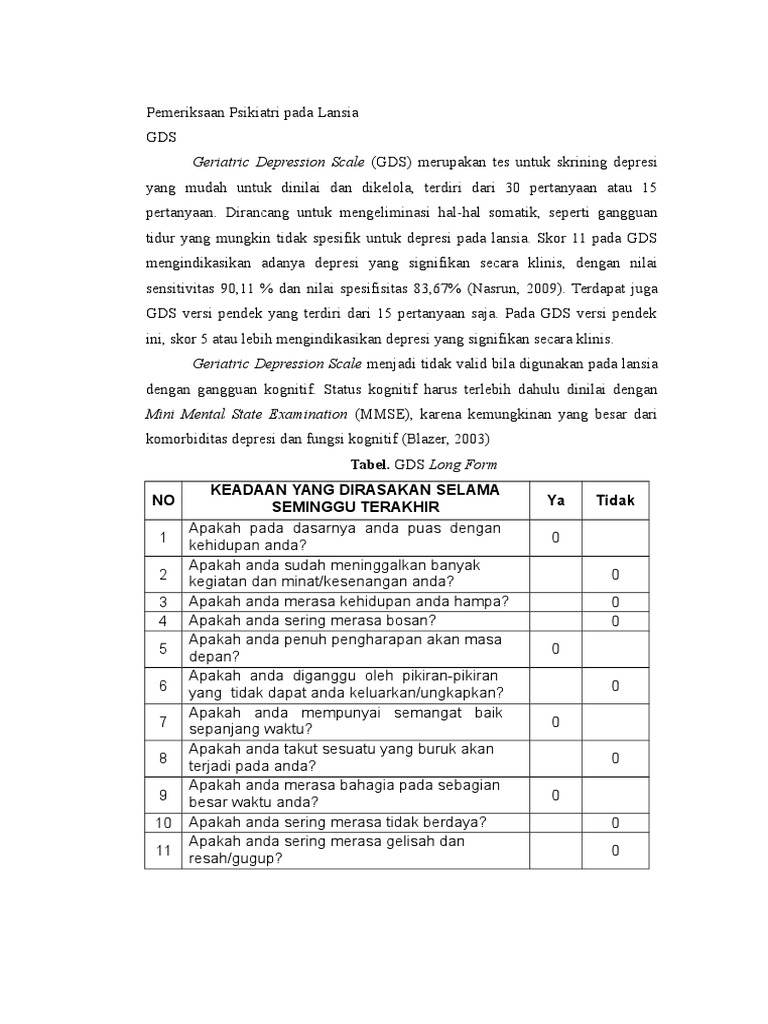 DETEKSI DAN PENGUKURAN DEPRESI DAN FUNGSI KOGNITIF PADA LANSIA | PDF