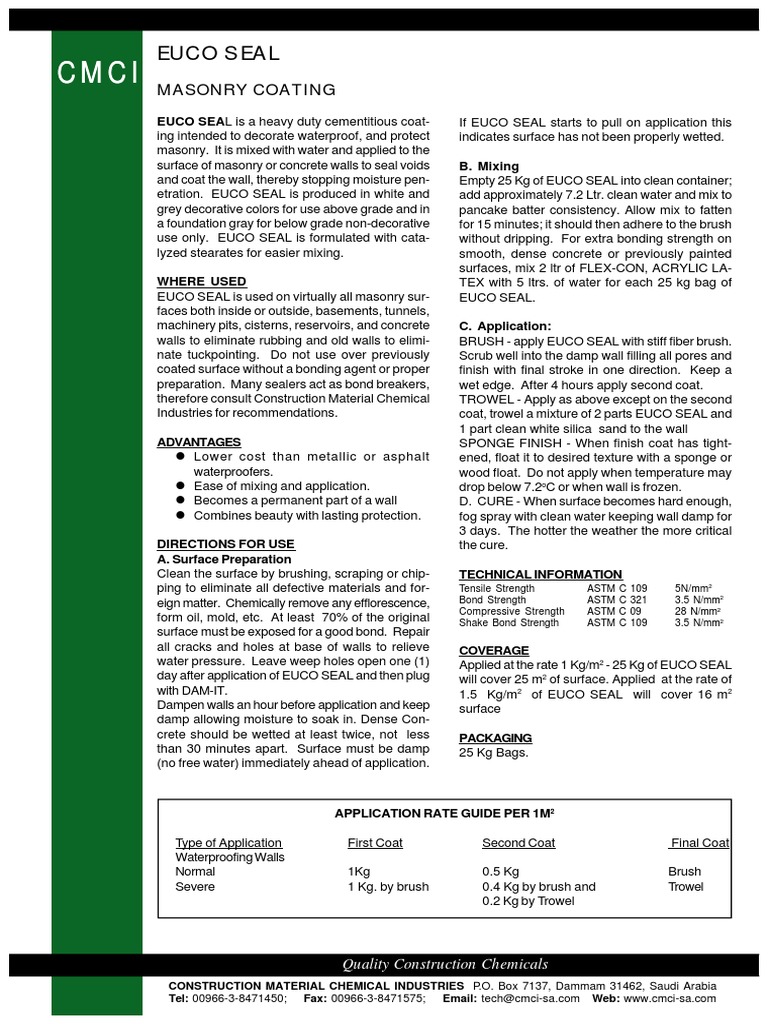 Eucoseal | PDF | Masonry | Concrete