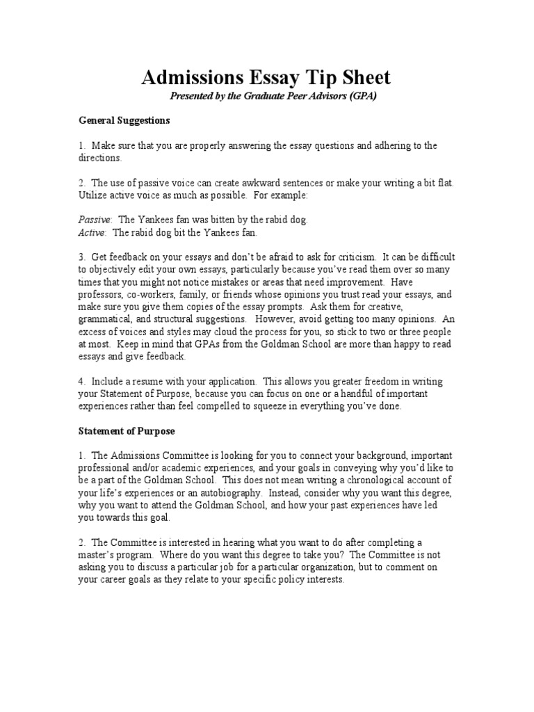 Graduate Admissions Essay Tips | PDF