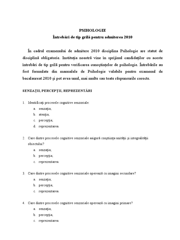 Teste psihologie si raspunsuri