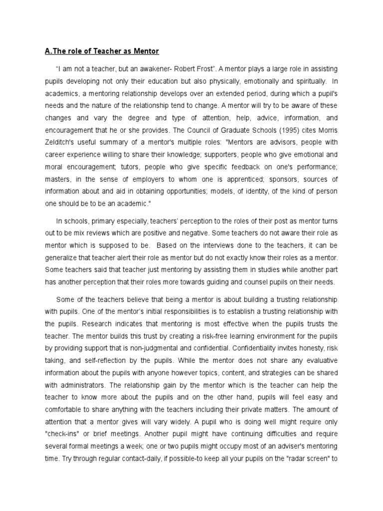 The Role of Teacher As Mentor | PDF | Mentorship | Teachers