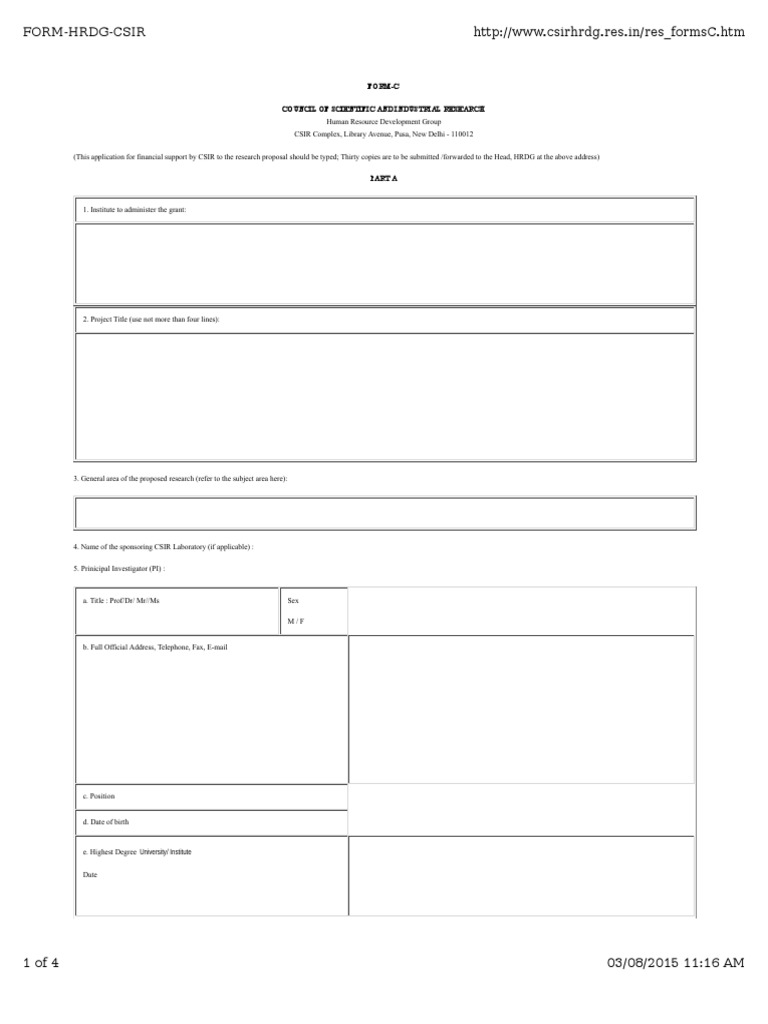 Form-Hrdg-Csir: Form-C Council of Scientific and Industrial Research ...