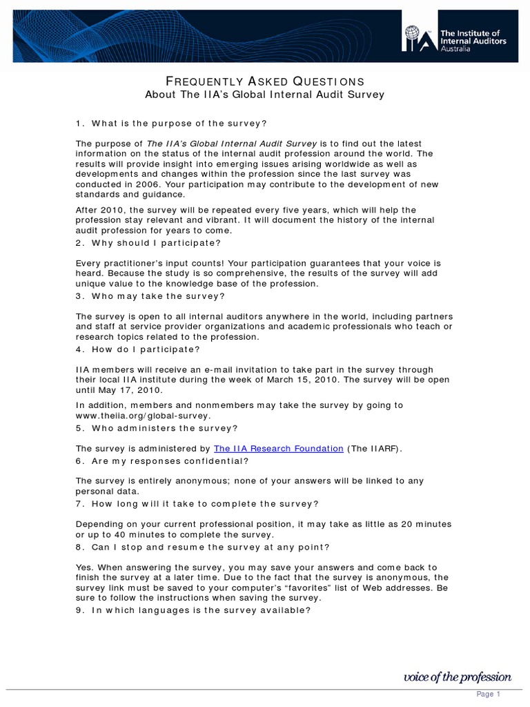 About The IIA's Global Internal Audit Survey: Requently Sked Uestions ...