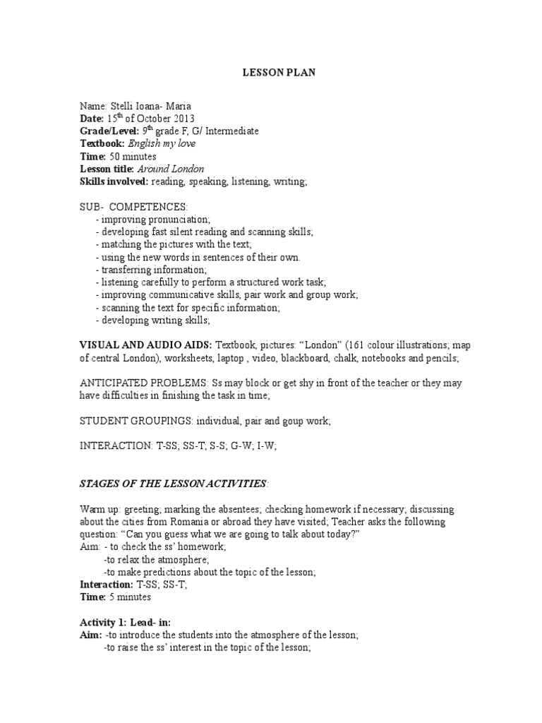 London Lesson Plan | PDF | Cognition | Education Theory