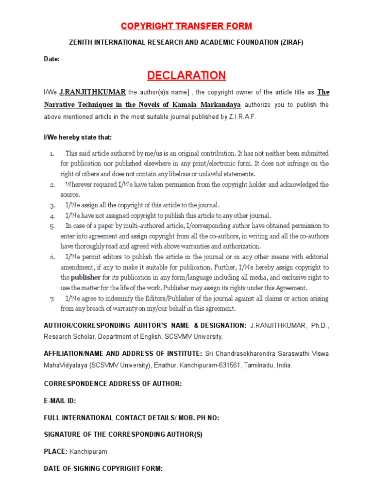 Copyright Transfer Form | PDF