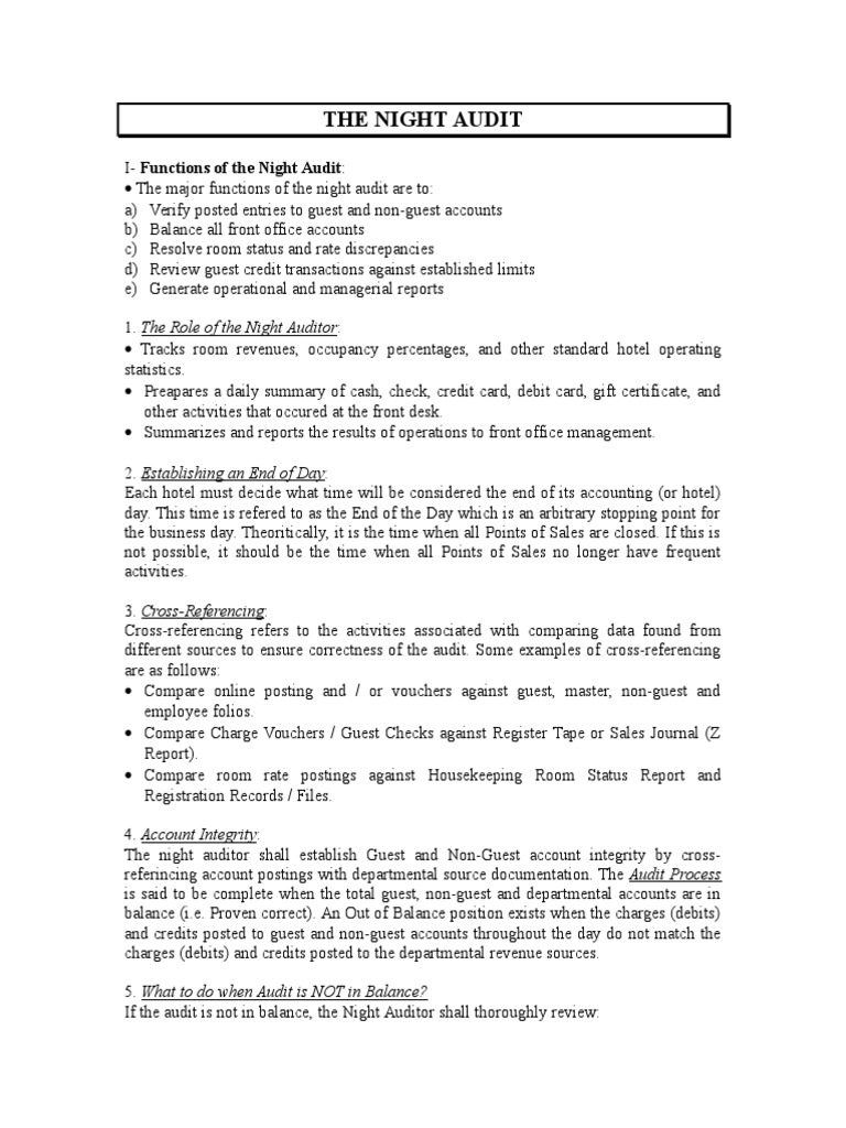Night Audit | PDF | Debits And Credits | Audit