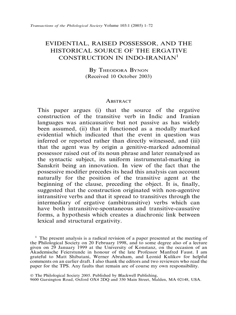 The Historical Source of the Ergative Construction in Indo-Iranian ...