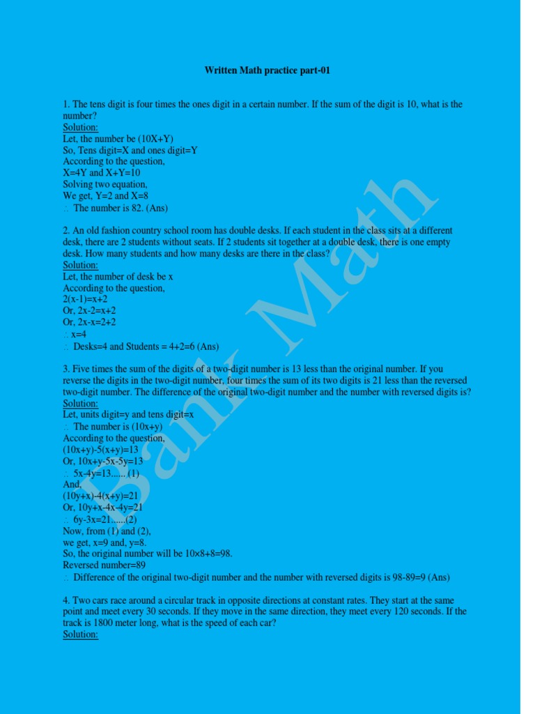 Written Math Practice Part-01 | PDF | Speed | Investing